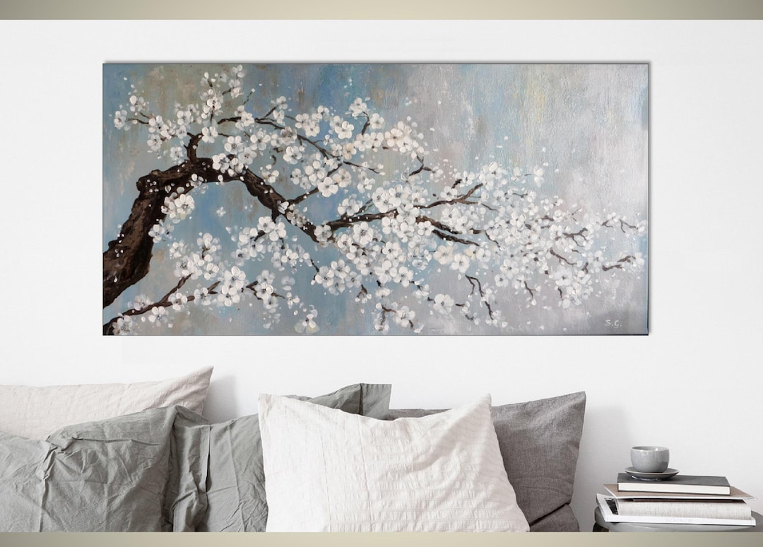 Original Sakura Tree Painting on Canvas, Blooming Sakura Artwork ...