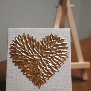 Miniature Heart Painting on Canvas With Mini Easel, Tiny Art Gold Heart ...
