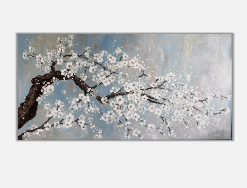 Original Sakura Tree Painting on Canvas, Blooming Sakura Artwork ...