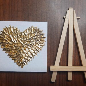 Miniature Heart Painting on Canvas With Mini Easel, Tiny Art Gold Heart ...