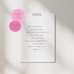 Stand by Me Ben E King Song Lyrics Print, First Wedding Anniversary ...