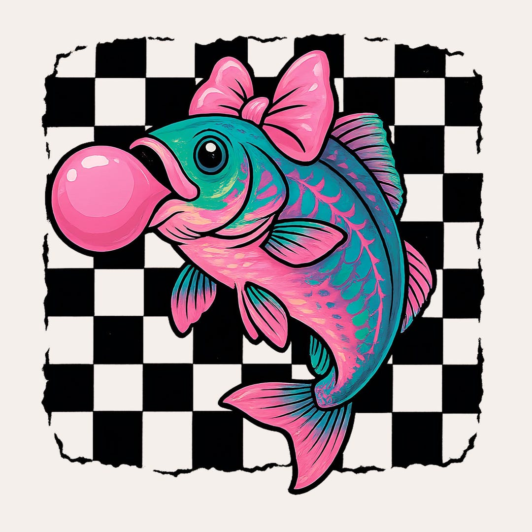 Bubblegum Pink Fish PNG | Coquette Bass PNG With Bow | Funny Kawaii ...