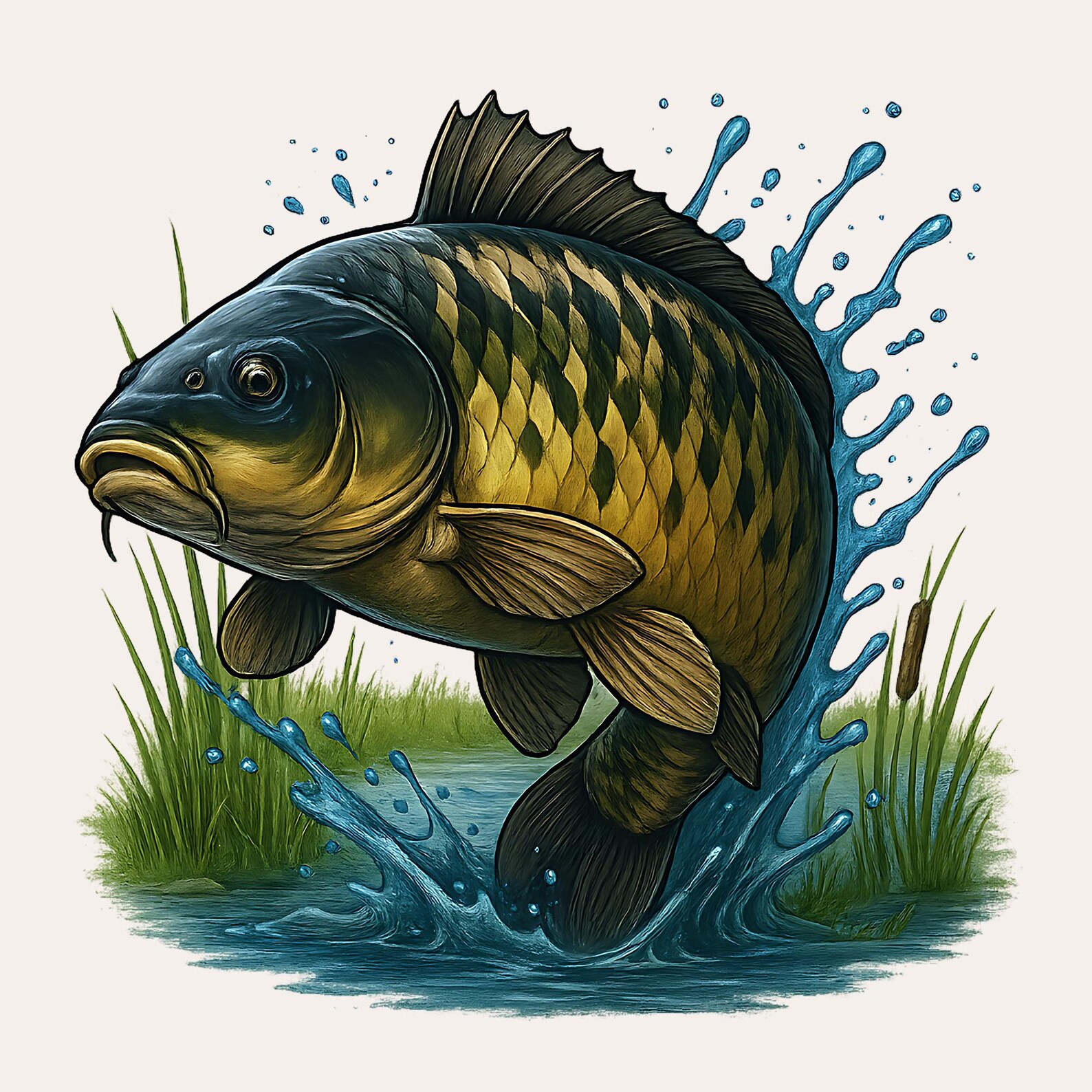Jumping Carp PNG | Camo Carp Sublimation Design | Watercolor Fishing ...