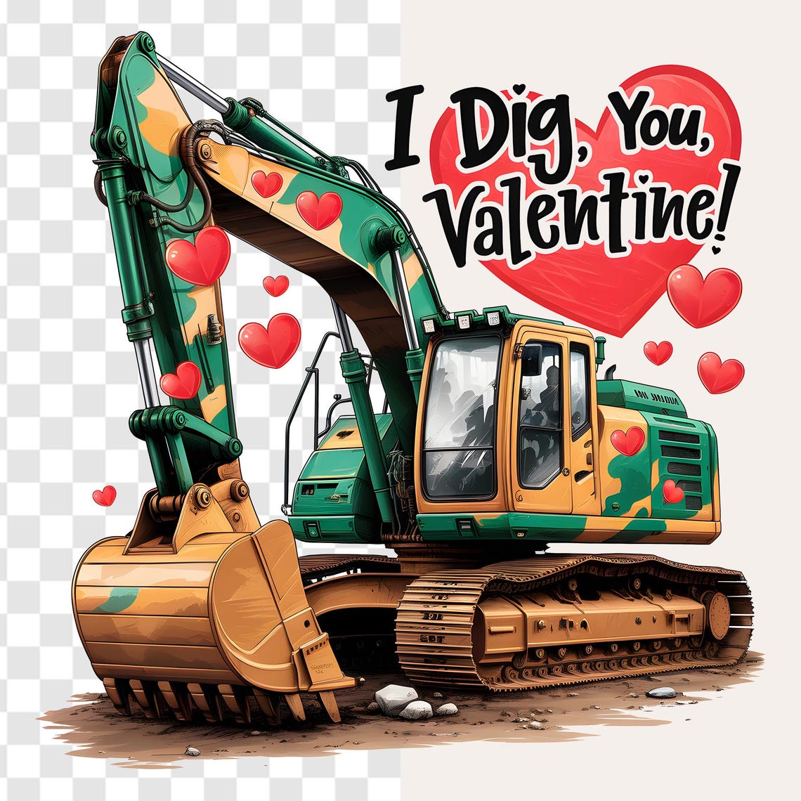 Cute Boys Valentine Excavator PNG | Digital Use for Shirts & Stickers ...