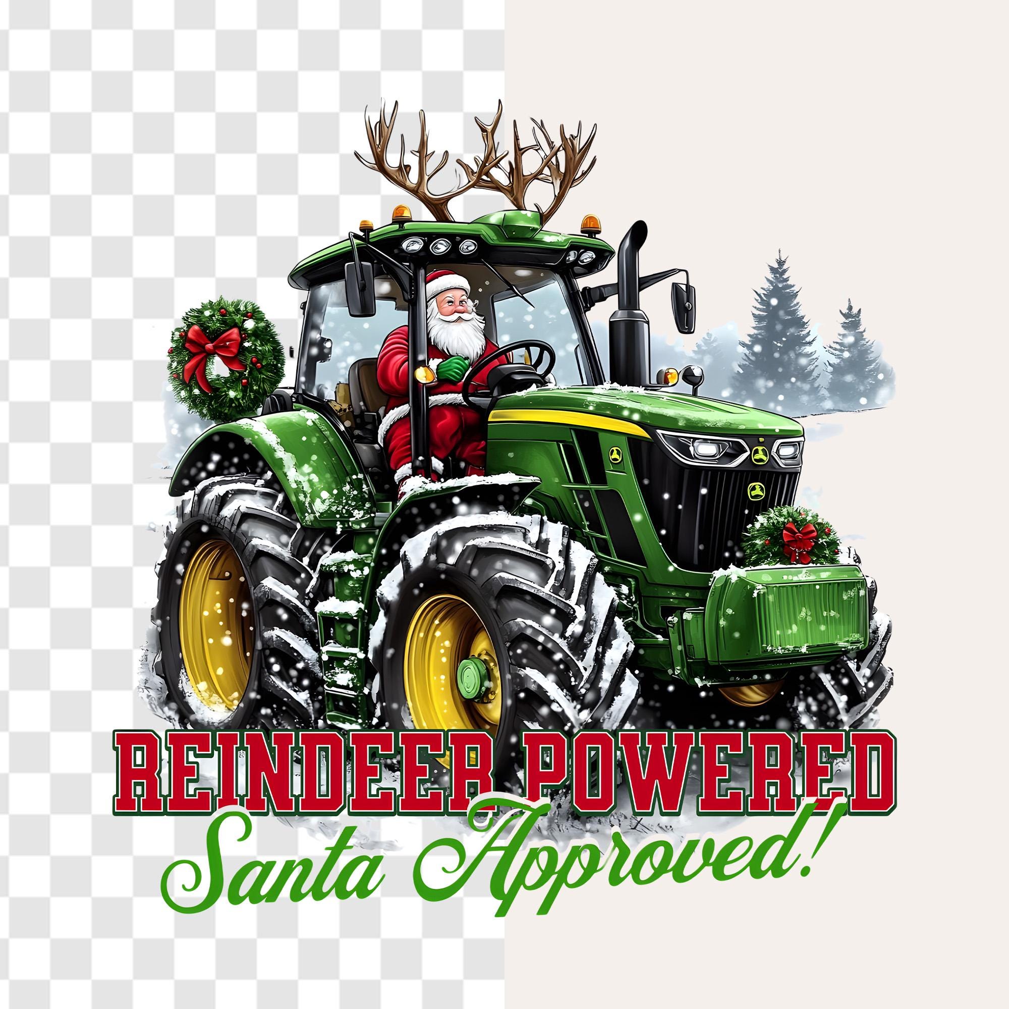Santa on a Christmas Tractor PNG | Farm Holiday Clipart | Cute Tractor ...