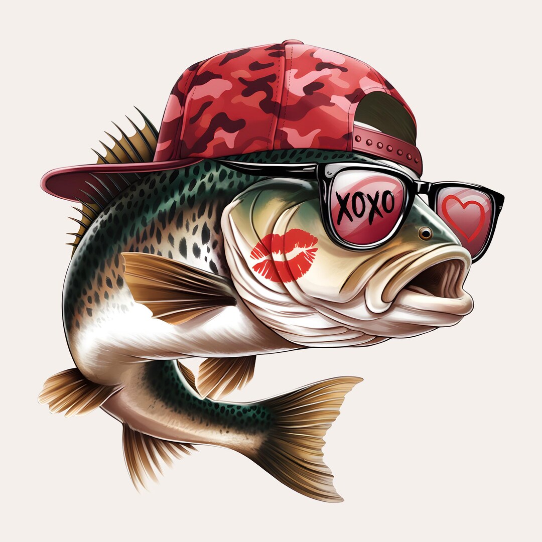 Bass Fishing Valentine PNG | Fishing Sublimation PNG | Valentine's Day ...