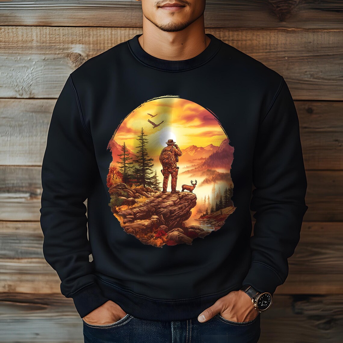 Hunter With Binoculars PNG | Watching Deer Clipart | Wildlife Design ...