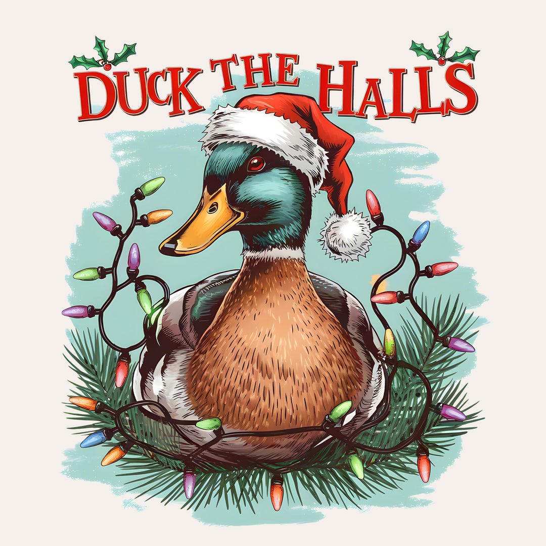 Christmas Mallard Duck PNG | Duck the Halls Santa Hat Design | Wood ...