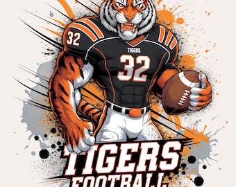 Tigers Football PNG School Spirit Tigers T-shirt Sublimation Tiger Mascot Logo Digital File ...