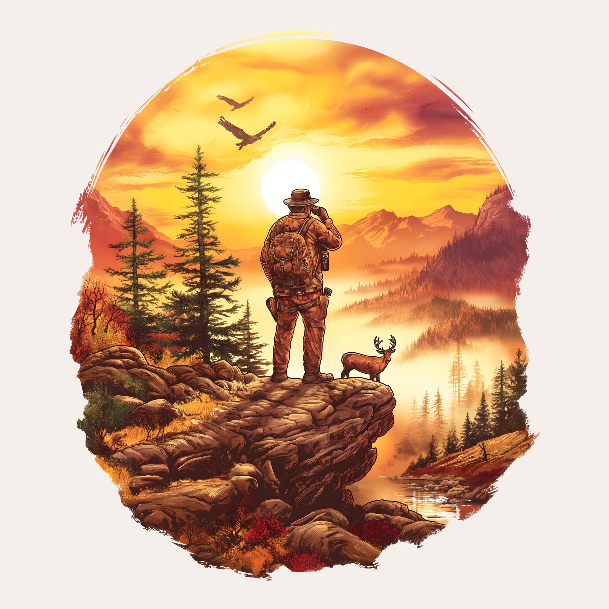 Hunter With Binoculars PNG Watching Deer Clipart Wildlife Design for ...