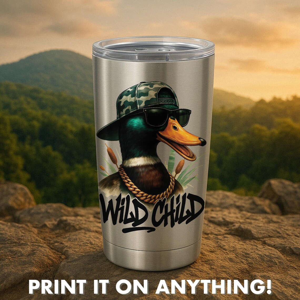 Wild Child Duck PNG | Swag Camo Duck Design | Cool Duck With Chain ...