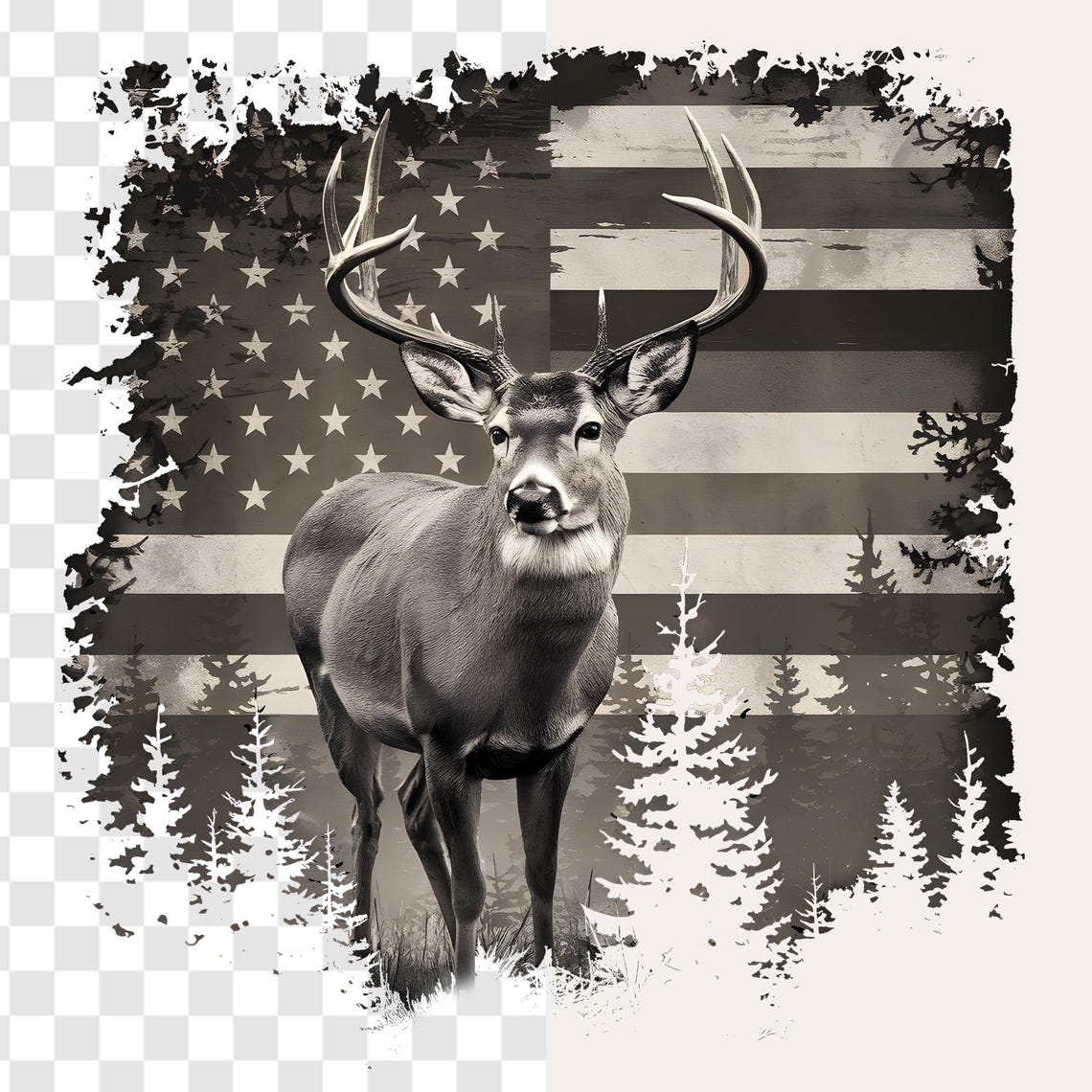 Patriotic Buck PNG | USA Flag Whitetail Deer | American Flag Deer ...