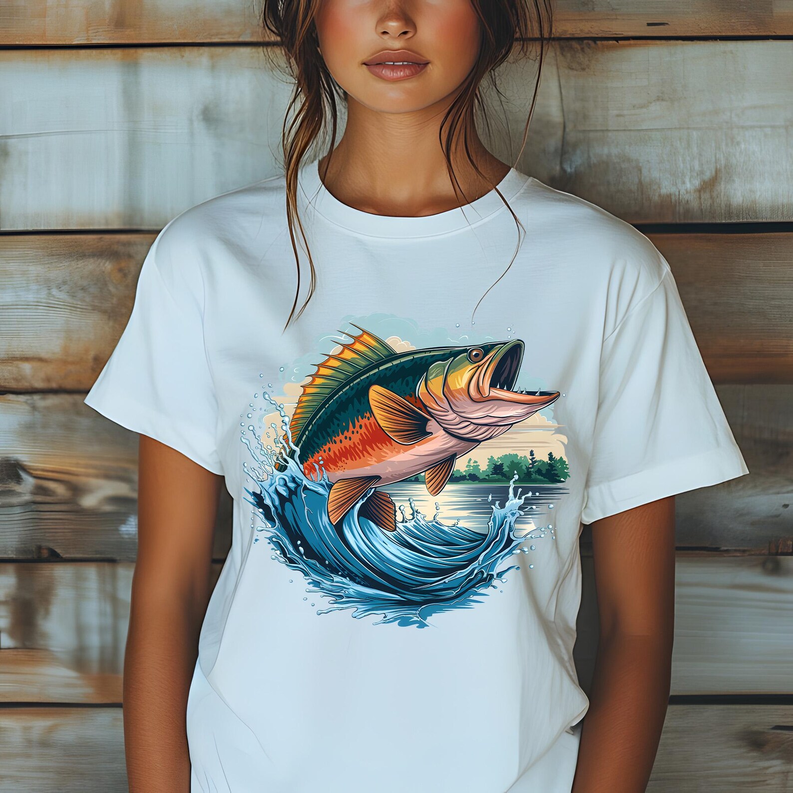 Bass Fishing PNG | Watercolor Jumping Bass | Outdoor Lake Scene ...