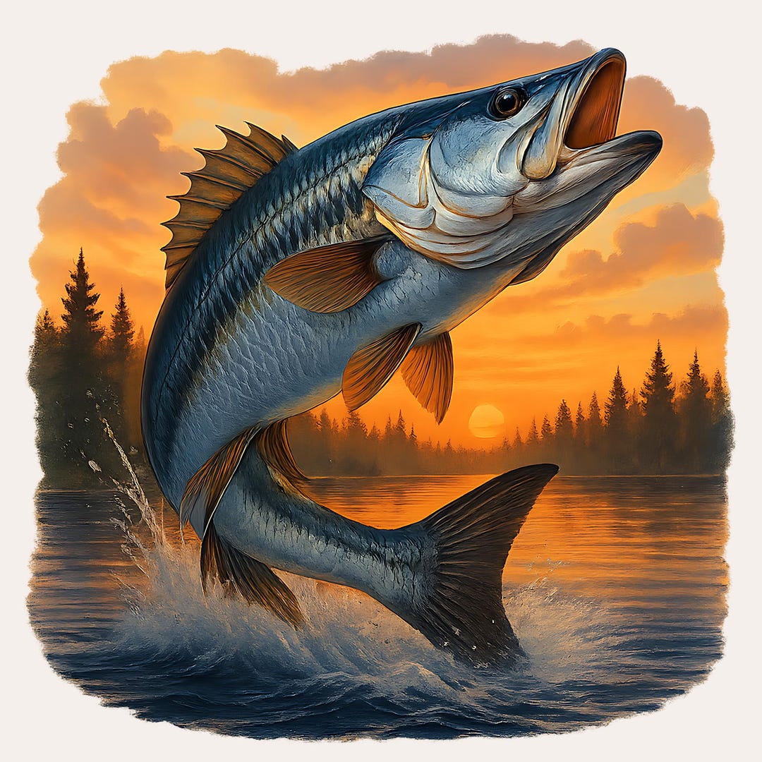 Jumping Tarpon at Sunset Lake PNG | Forest Lake Fishing Design | Tarpon ...