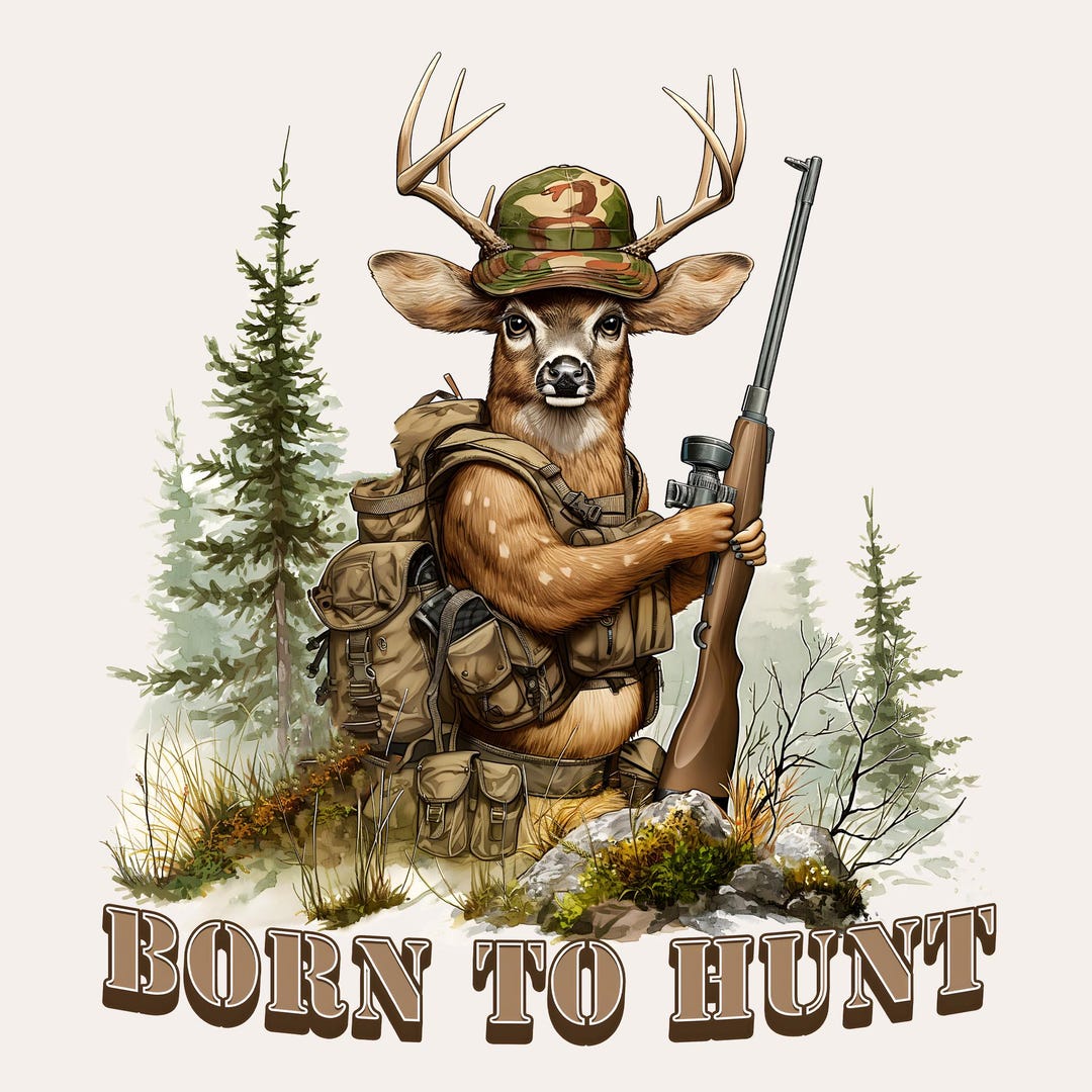 Born to Hunt PNG | Deer in Hunter's Cap With Binoculars | Forest ...