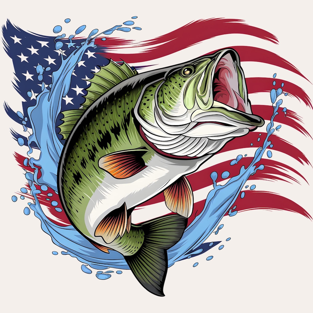 Large Mouth Bass Sublimation PNG | Fishing PNG Design | American Flag ...