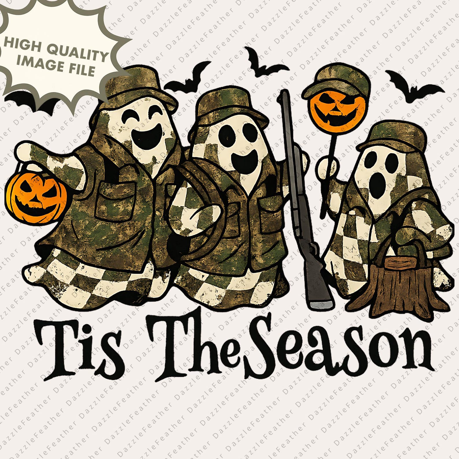 Ghost Hunters Halloween PNG | Funny Spooky Ghosts in Camo Outfits With ...
