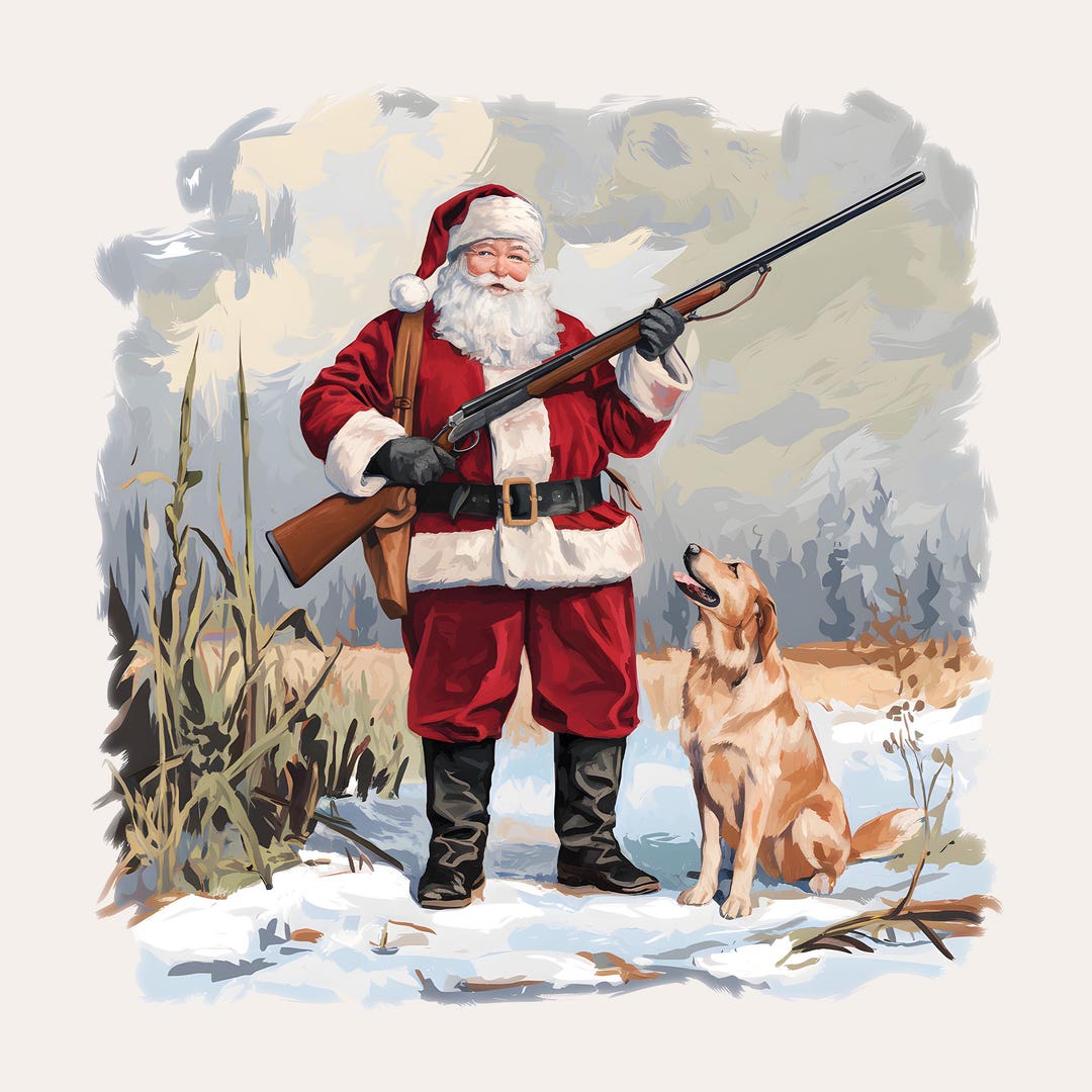 Santa Hunter With Dog PNG | Christmas Hunting Design | Watercolor Santa ...