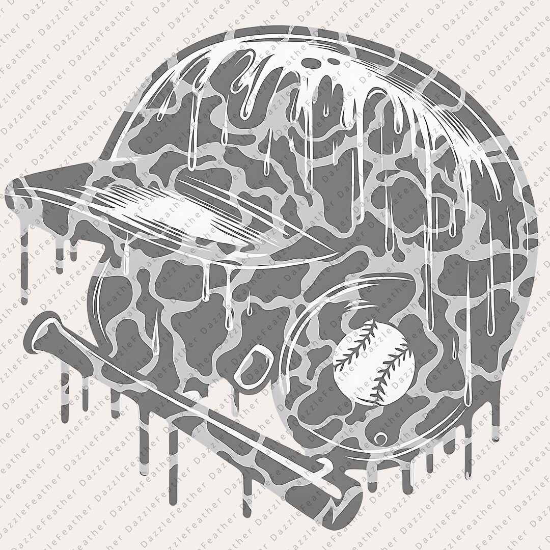 Dripping Camo Baseball Helmet PNG | Gray Camouflage Sublimation Design ...