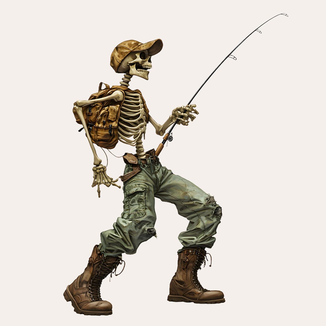 Skeleton Fisherman PNG | Funny Fishing Graphic | Spooky Angler Design ...