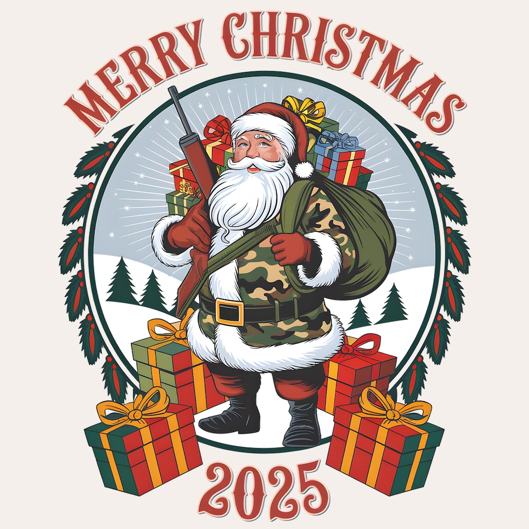 Camo Santa Hunter With Gifts PNG | Merry Christmas 2025 Clipart ...