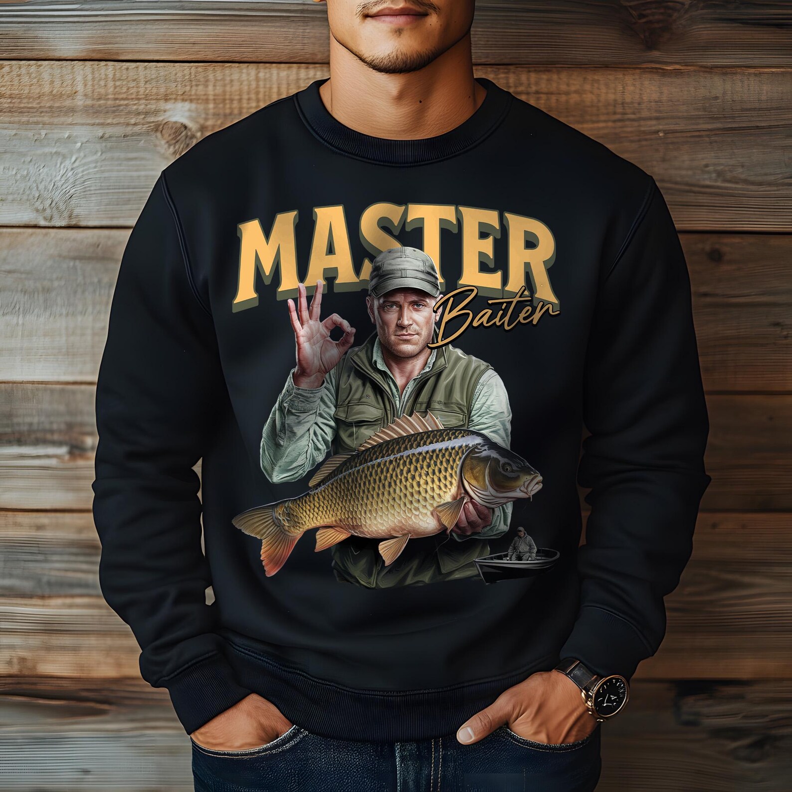 Master Baiter PNG | Funny Fishing Clipart | Fisherman Holding Fish ...
