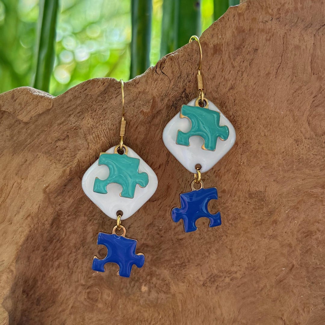 Puzzle Dangle Earrings, Puzzle Pieces Earrings - Etsy