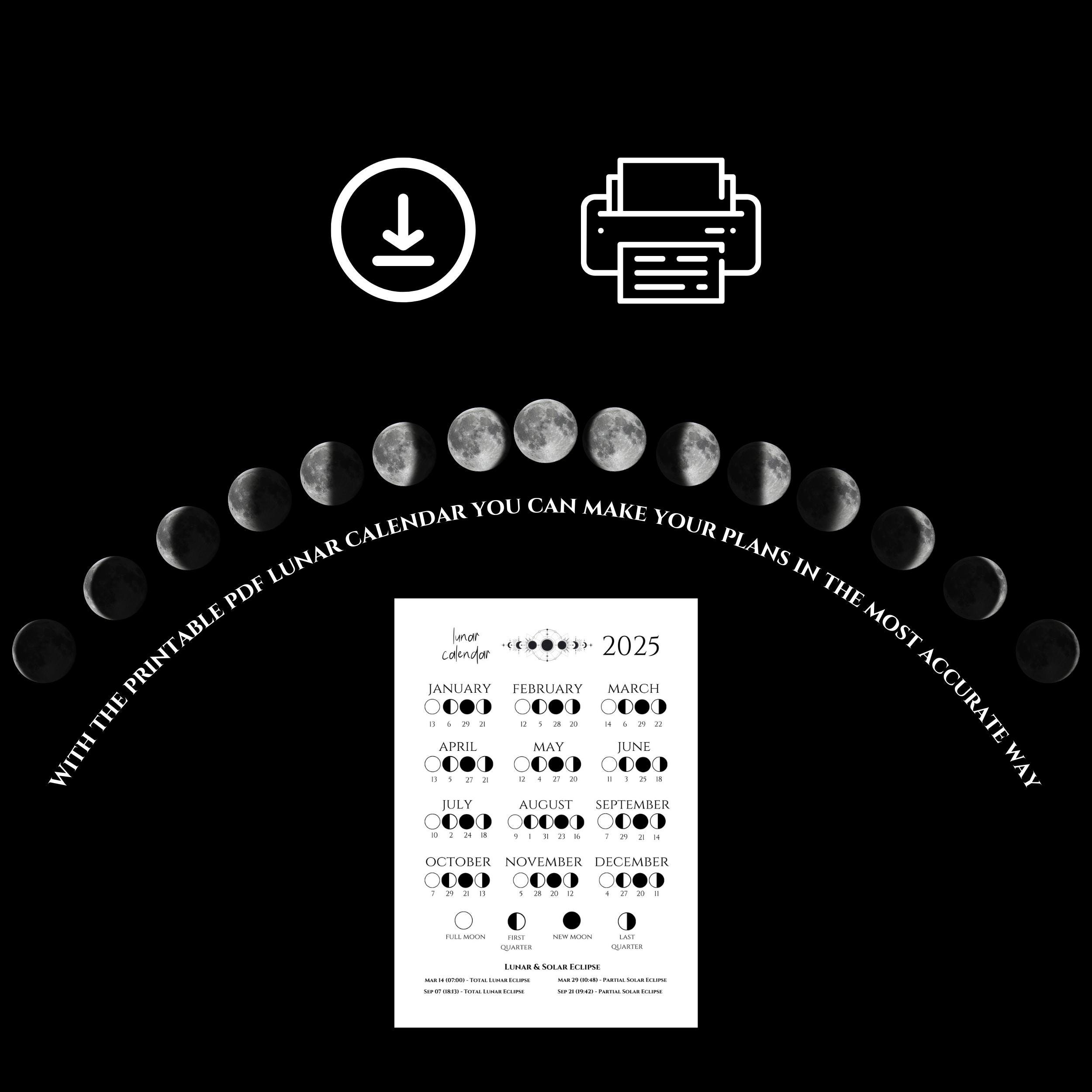 2025 Printable Lunar Calendar | Minimalist Moon Phases Planner ...