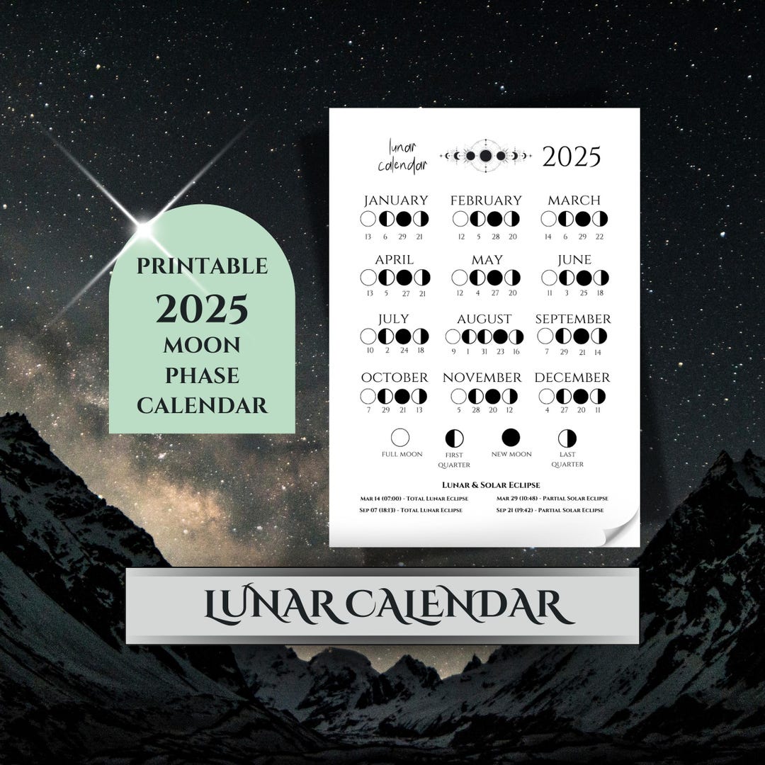 2025 Printable Lunar Calendar | Minimalist Moon Phases Planner ...
