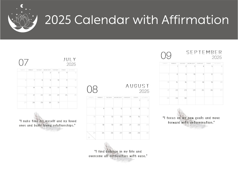 12 Month Calendar - Monthly Affirmations - Journal Calendar Template ...