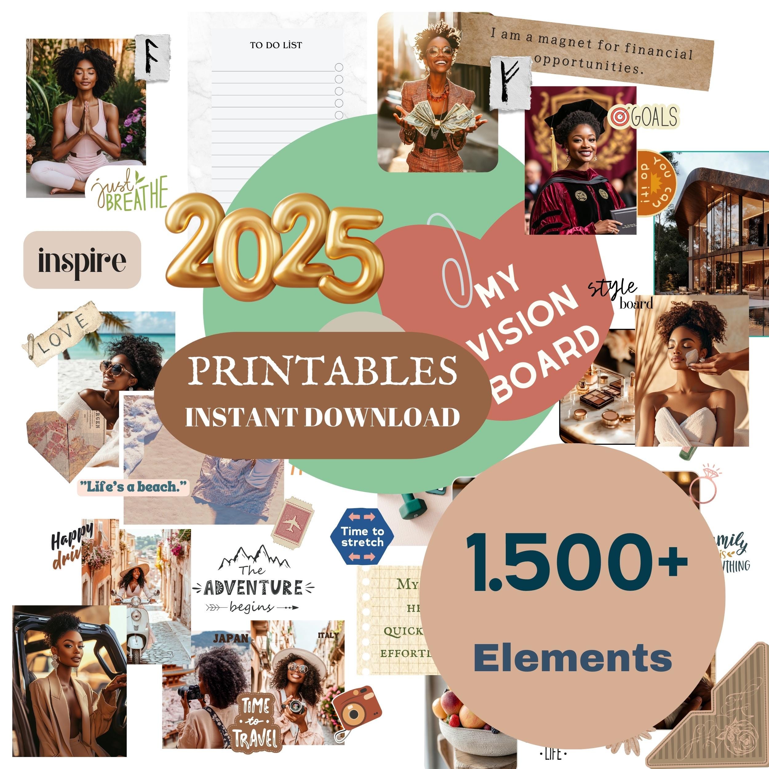 1500+ Images 2025 Black Girl Vision Board Kit - Mood Board, Manifesting ...