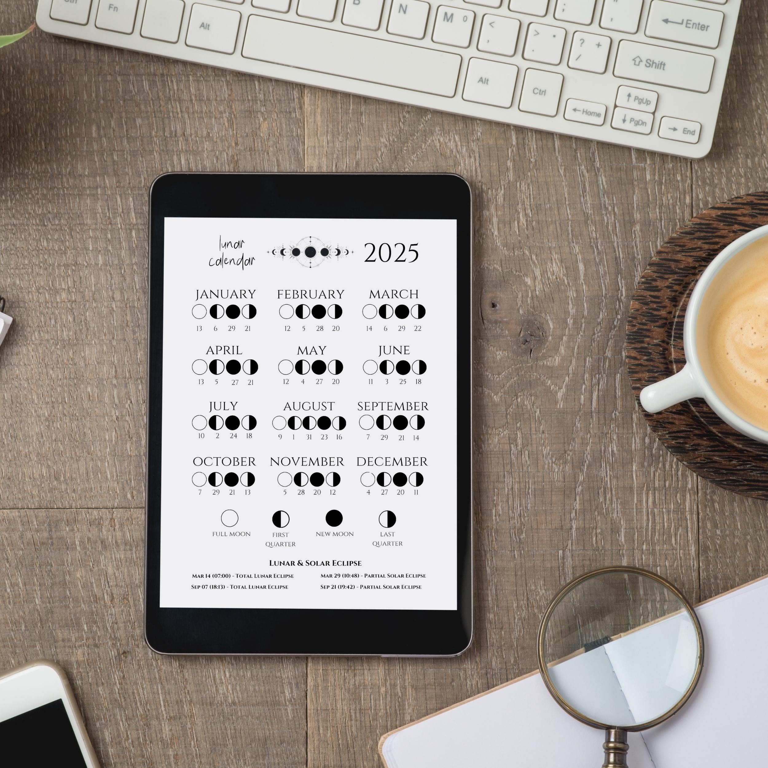 2025 Printable Lunar Calendar | Minimalist Moon Phases Planner ...