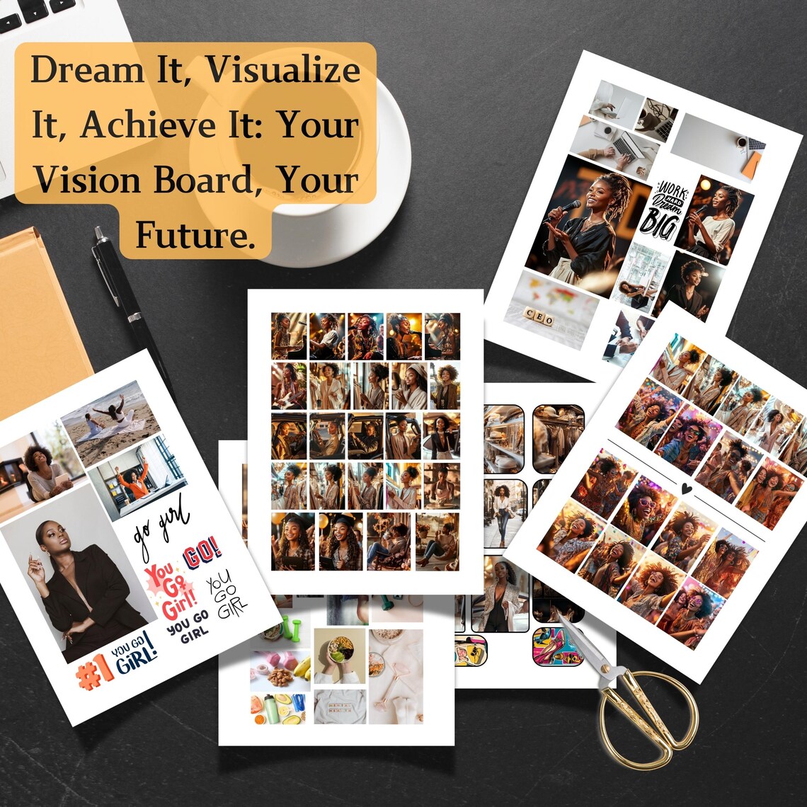 1500+ Images 2025 Black Girl Vision Board Kit - Mood Board, Manifesting ...