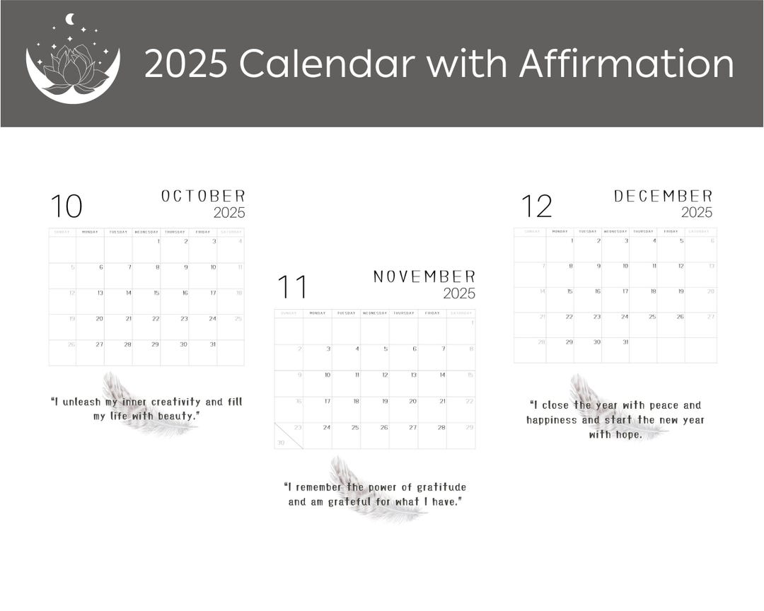 12 Month Calendar - Monthly Affirmations - Journal Calendar Template ...