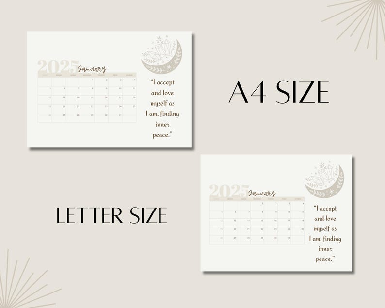 12 Month Calendar Monthly Affirmations Journal Calendar Template ...