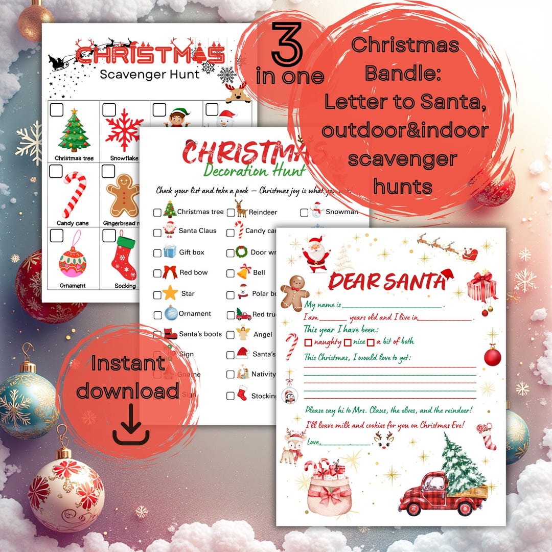 Christmas Activity Bundle – Letter to Santa, Indoor & Outdoor Scavenger ...