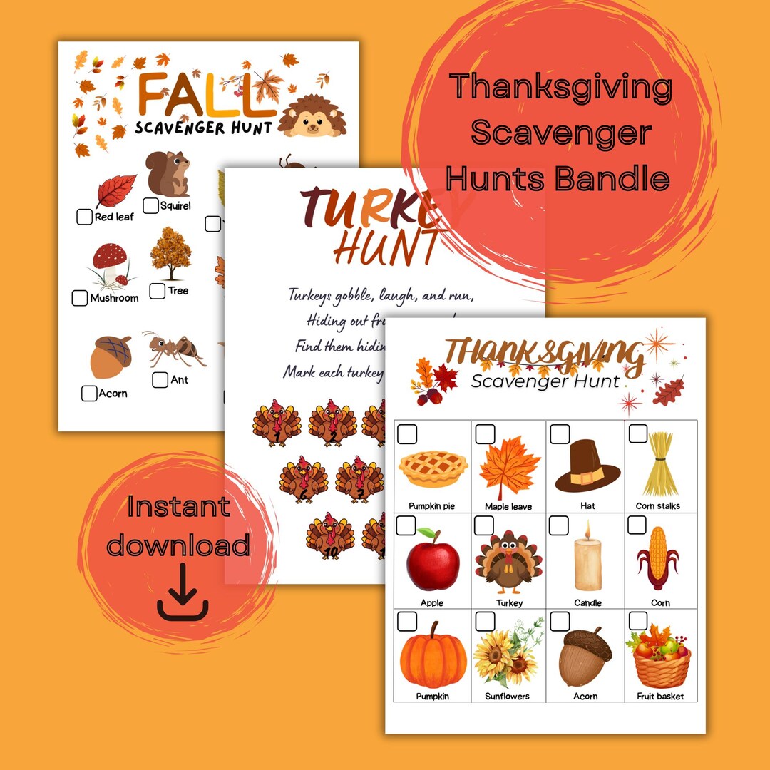 Thanksgiving Scavenger Hunt Bundle: Fall, Thanksgiving, Turkey ...
