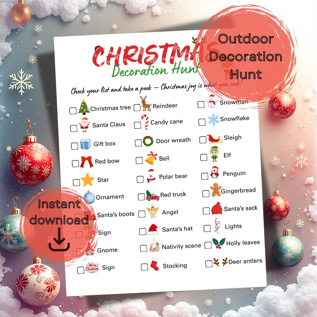 Christmas Decoration Scavenger Hunt - Outdoor Game for Kids - Printable ...