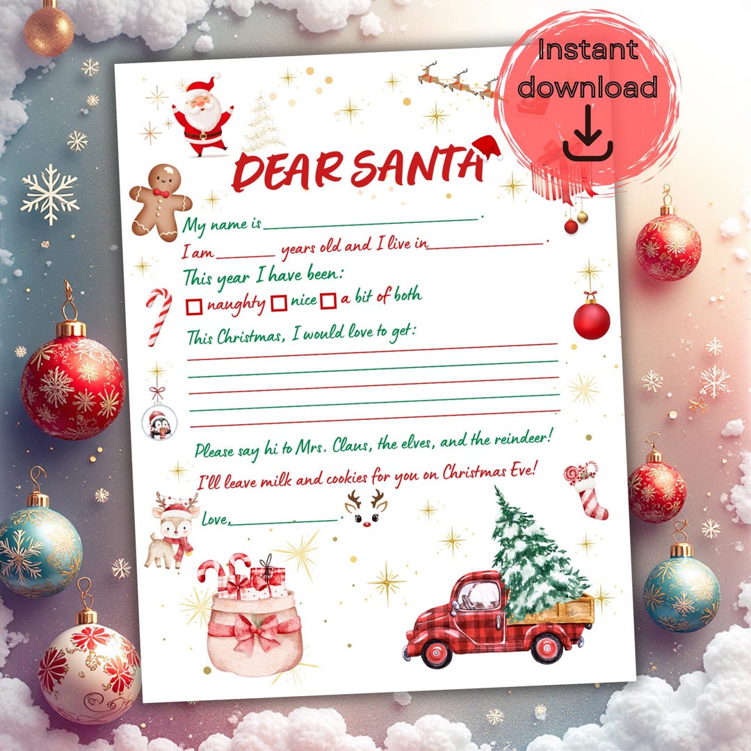 Letter to Santa Template: Printable Christmas Wish List (PDF) - Etsy