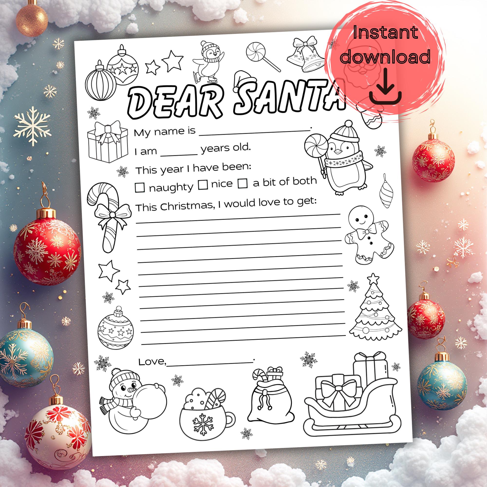 Letter to Santa Coloring Page – Printable Christmas Activity for Kids ...