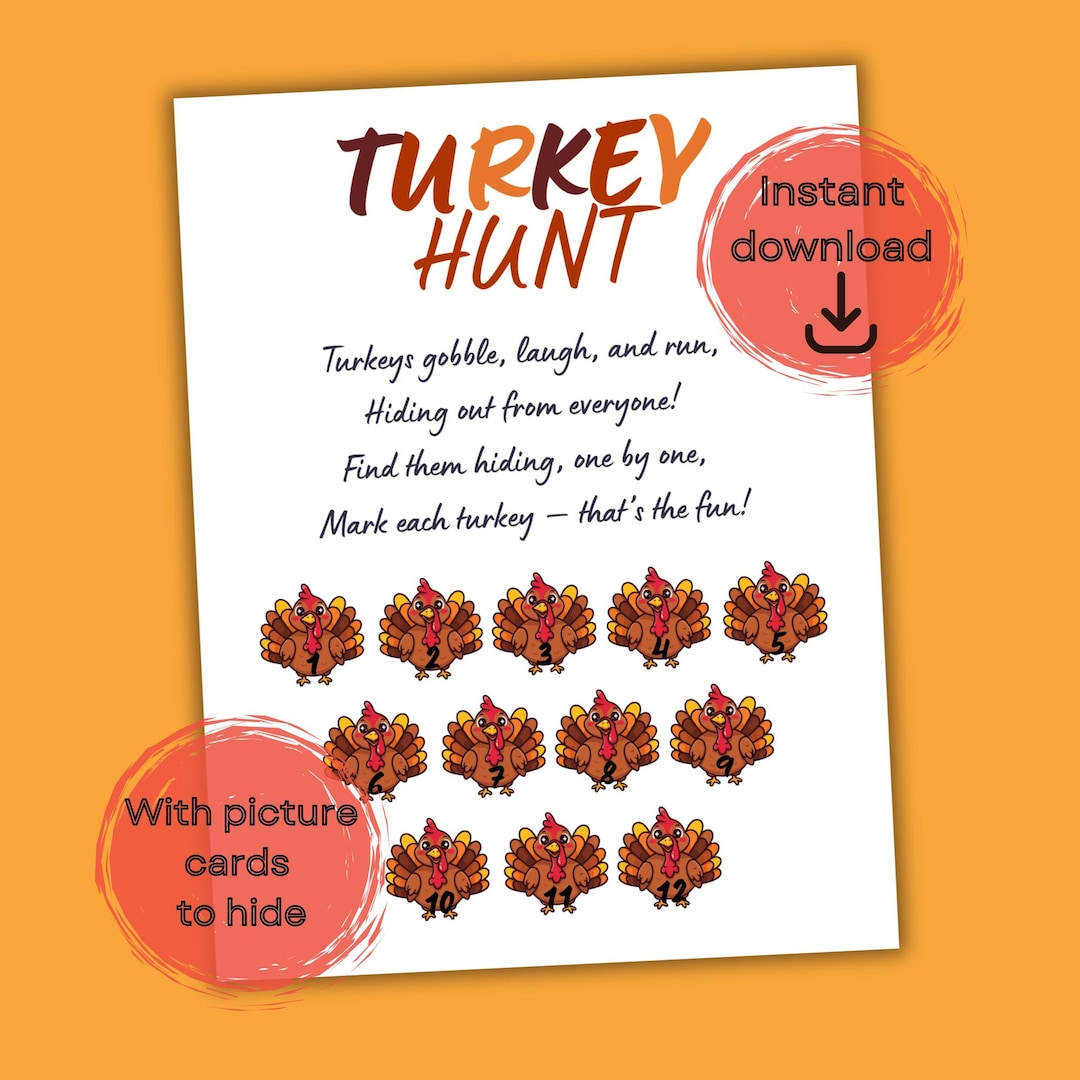 Turkey Thanksgiving Scavenger Hunt Game Kids Party Games Printable ...