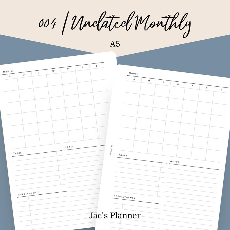 004 | Undated Monthly | Planner Insert | Monthly Planning | Undated ...
