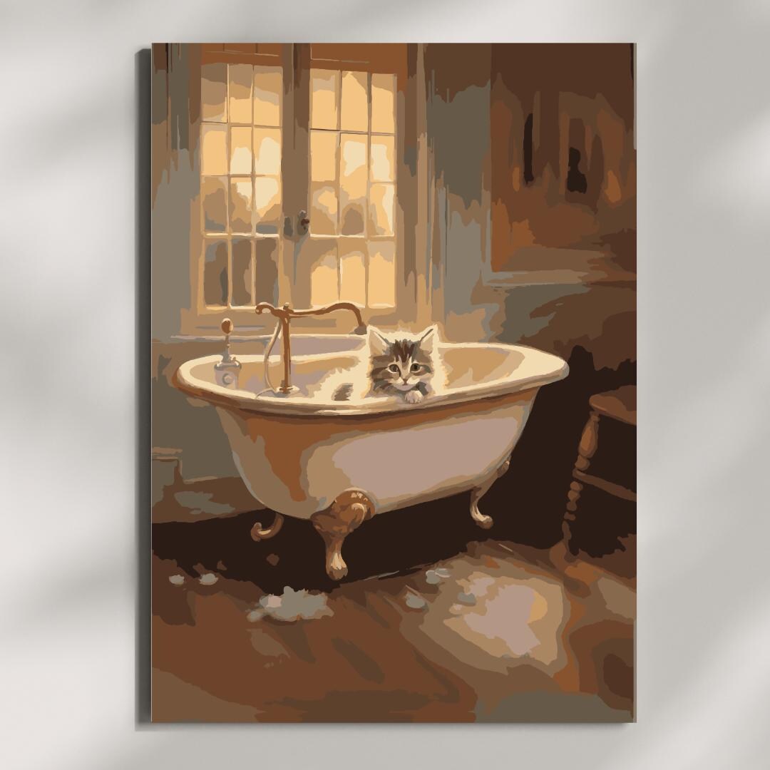 Feline Bath Time - Vintage Cat Print for Bathroom Decor | Digital ...