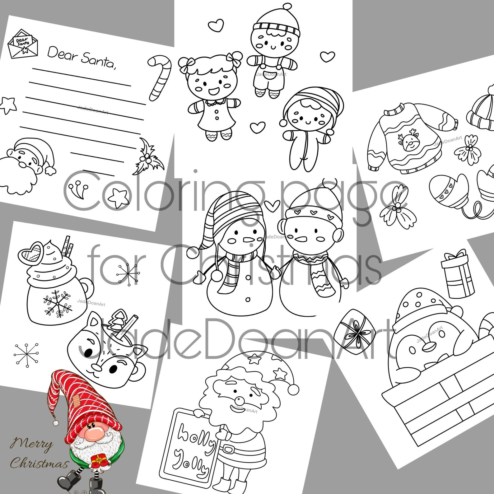 15 Pages, Hand-drawn Christmas Coloring Pages for Kids, Cute Snowman ...