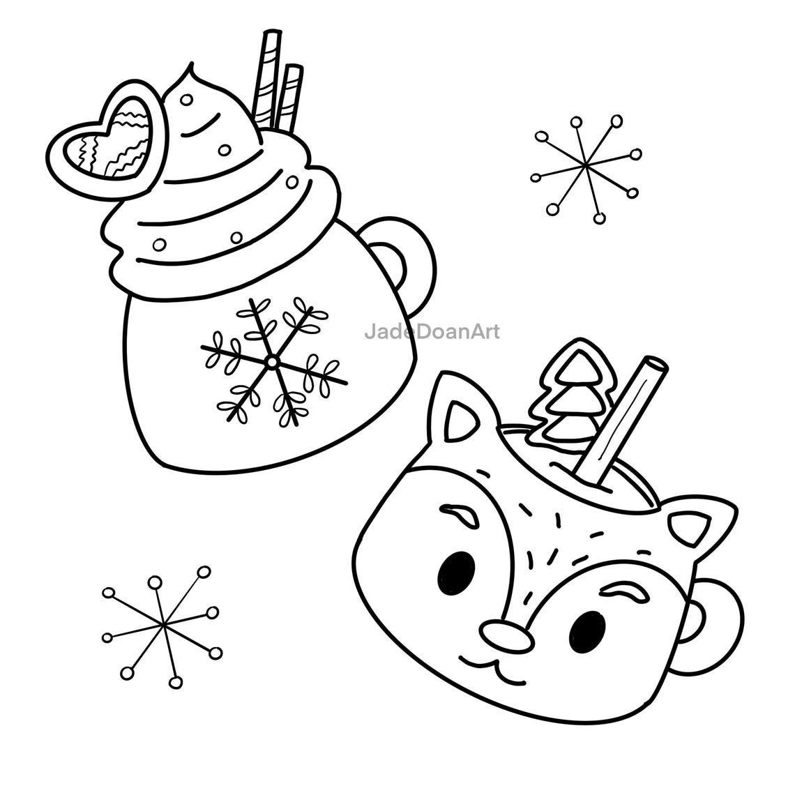 15 Pages, Hand-drawn Christmas Coloring Pages for Kids, Cute Snowman ...