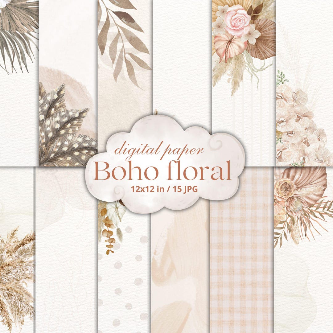 Boho Floral Digital Paper Pack, Scrapbook Junk Journal (digital ...