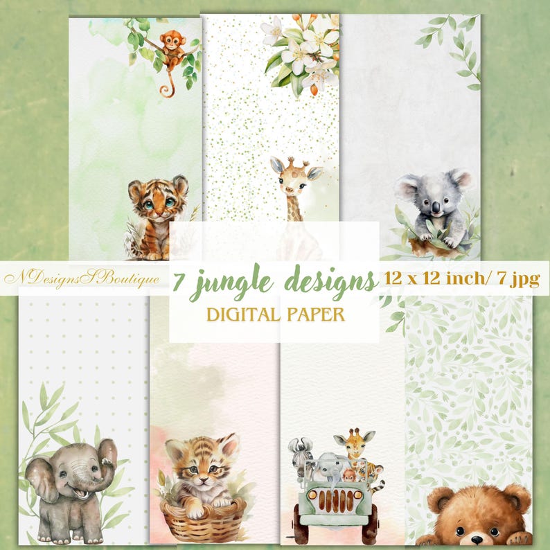 Jungle Animals Digital Paper: Baby Scrapbook Designs (PDF & ZIP) - Etsy