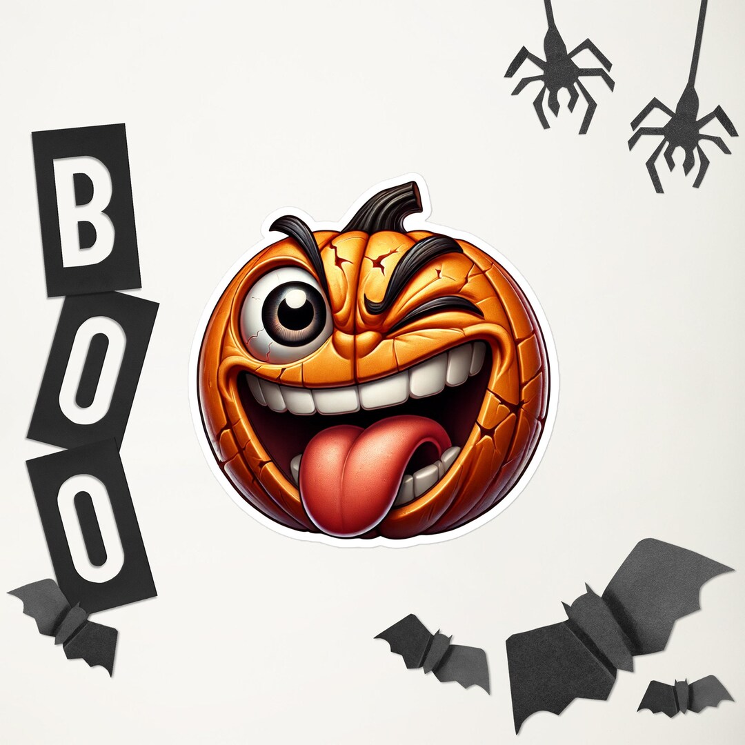 Winking Pumpkin Halloween Sticker Funny Pumpkin Face for Halloween Fun ...