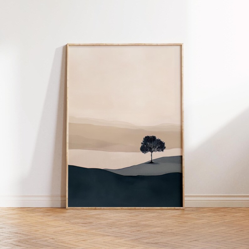 Japandi Lone Tree Art, Minimalist Nature Print, Neutral Landscape Decor ...