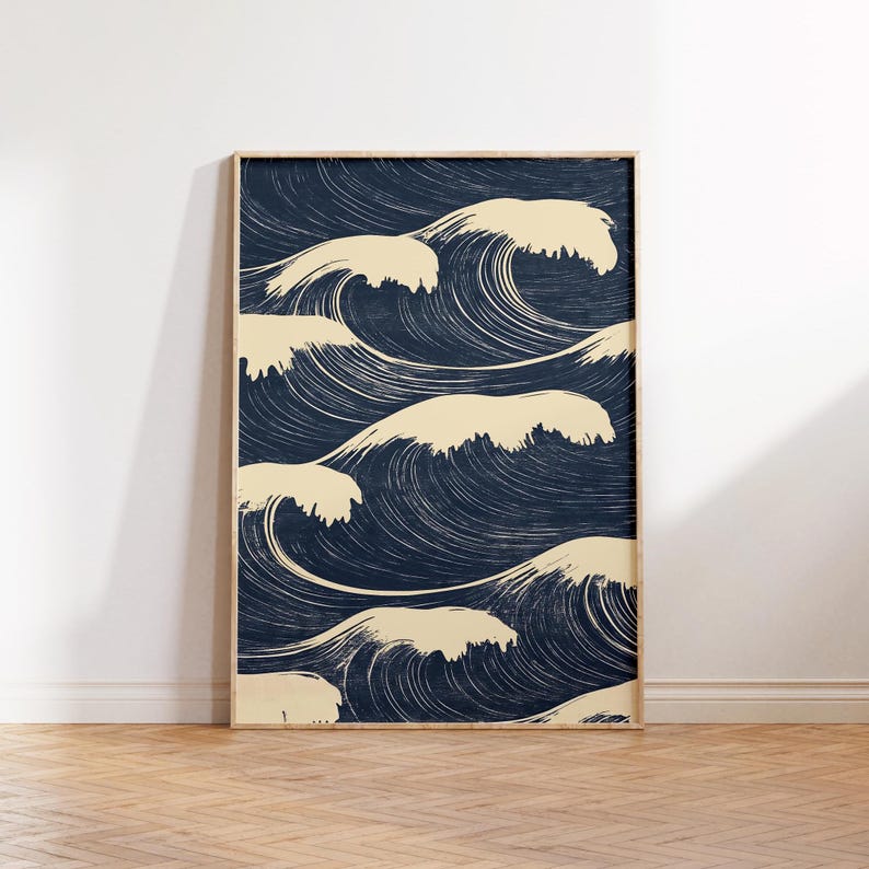 Edo Waves Wall Art, Japanese Ocean Print, Minimalist Wave Poster ...